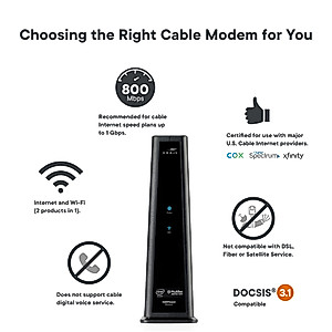 ARRIS Surfboard SBG8300-RB DOCSIS 3.1 Gigabit Cable Modem & AC2350 Wi-Fi Router | Comcast Xfinity, Cox, Spectrum & More | Four 1 Gbps Ports | 1 Gbps Max Internet Speeds | 4 OFDM Channels (Renewed)