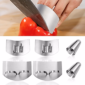 4pcs Stainless Steel Finger Guards and 2pcs Nail Guards, Single & Double-Finger Protector for Cutting Food Kitchen Finger Shield for Chopping Slicing Dicing