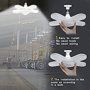 Deformable U-Shaped LED Garage Light, 60W Energy-Saving LED Ceiling Lights, 6500LM Bright Workbench Light with 5 Adjusted Led Light Panels, E26/E27 Basement Led Shop Lights for Workshop, Basement