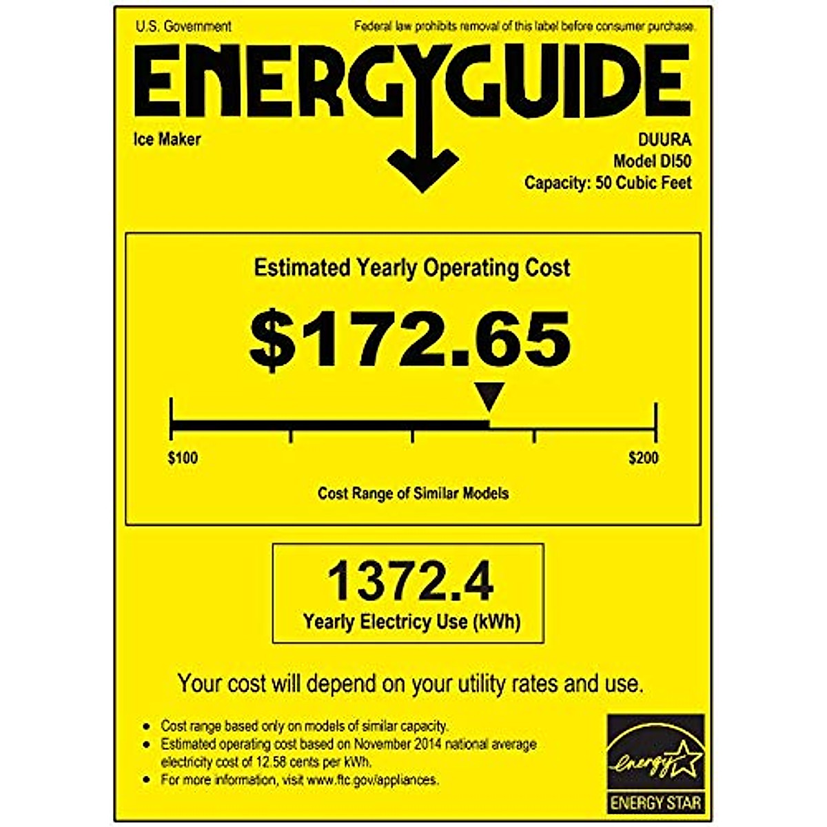 DUURA DI50 60Lb Premium Energy Star Clear Ice Cube Maker Machine for Built-in Undercounter or Freestanding Household Residential or Commercial Use, 15 Inch Wide, Silver