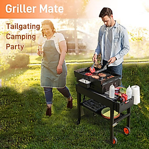Outdoor Portable Grill Table stand - Folding Prep Stand for 17" or 22" Blackstone Griddle, Large Space blackstone Table with Wheels, Pizza Oven Cart for Ninja, Patio Grilling Backyard BBQ Grill Cart.