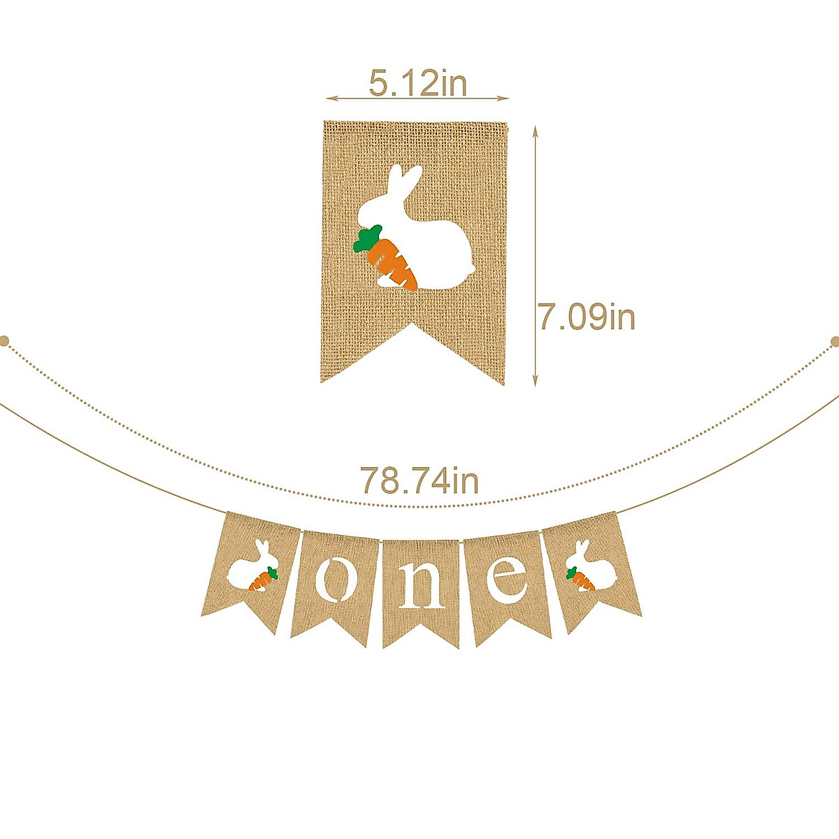 Rainlemon Jute Burlap One High Chair Banner with Bunny Spring Boy Girl 1st Birthday Party Highchair Decoration Supply