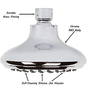 Duchas High Flow Shower Head - The 4 Inch Wall Mount Bathroom Showerhead Nozzle For Low Water Pressure Showers, 2.5 GPM - Chrome