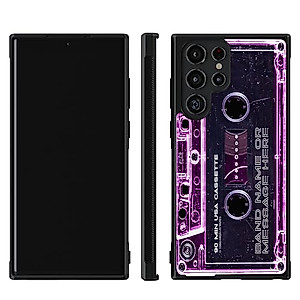 Cassette Tape Clear Pink Personalized Black Rubber Phone Case Compatible With Samsung Galaxy S23 S23+ Ultra S22 S22+ S21 S21FE S21+ S20FE S20+ S20 Note 20 S10 S10+ S10e