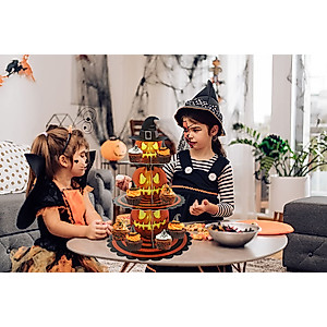3-Tier Halloween Cupcake Stand for Dessert Table, Halloween Pumpkin Cupcake Tower Halloween Tray Orange Cardboard Cake Dessert Stand for 24 Cupcakes Halloween Party Carnival Decorations