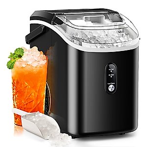 Nugget Ice Makers Countertop with Soft Chewable Pellet Ice, 7 Mins Ice Making, 35.5Lbs/24Hrs, Pebble Ice Maker Machine with Self-Cleaning/Ice Basket/Ice Scoop for Home/Office/Bar, Black