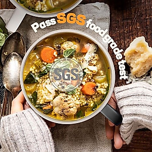 Artena 38 Ounce Soup Bowl with Handles, 6 inch Jumbo Soup Mug with Handles, Wide Large Cereal Bowl for Oatmeal, Gumbo, Salad, Oversized Grey Glazed Ceramic Soup Cup, Microwave & Oven Safe