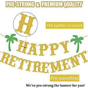 Beach Theme Retirement Party Decorations - Gold Glitter Happy Retirement Banner & Happy Retirement Cake Topper & Coconut Tree Balloons for Beach Theme Retirement Party Supplies Retired Gift Ideas