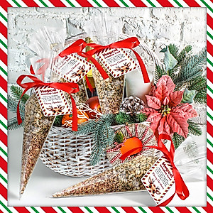 Dansydaisy 100 Set Magic Reindeer Food Christmas Treat Bag with Tag and Red Ribbon Christmas Party Favor Goodie Cone Bags with Labels Twist Ties Plastic Reindeer Food Bags for Xmas Gift Wrapping