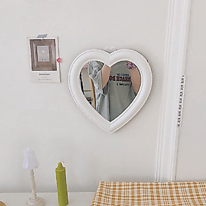 BinaryABC Heart Makeup Mirror Cosmetic Mirror Wall Desktop Mirror Bedroom Mirror,Valentines Day Gift(White)