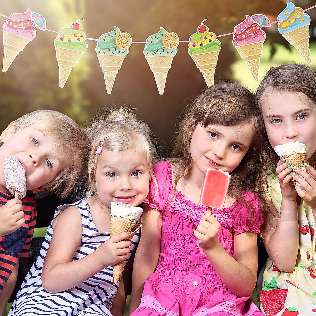 Maitys 9 Pieces Hanging Ice Cream Honeycomb Ball Tissue Paper Ice Cream Banner for Wedding Birthday Decoration