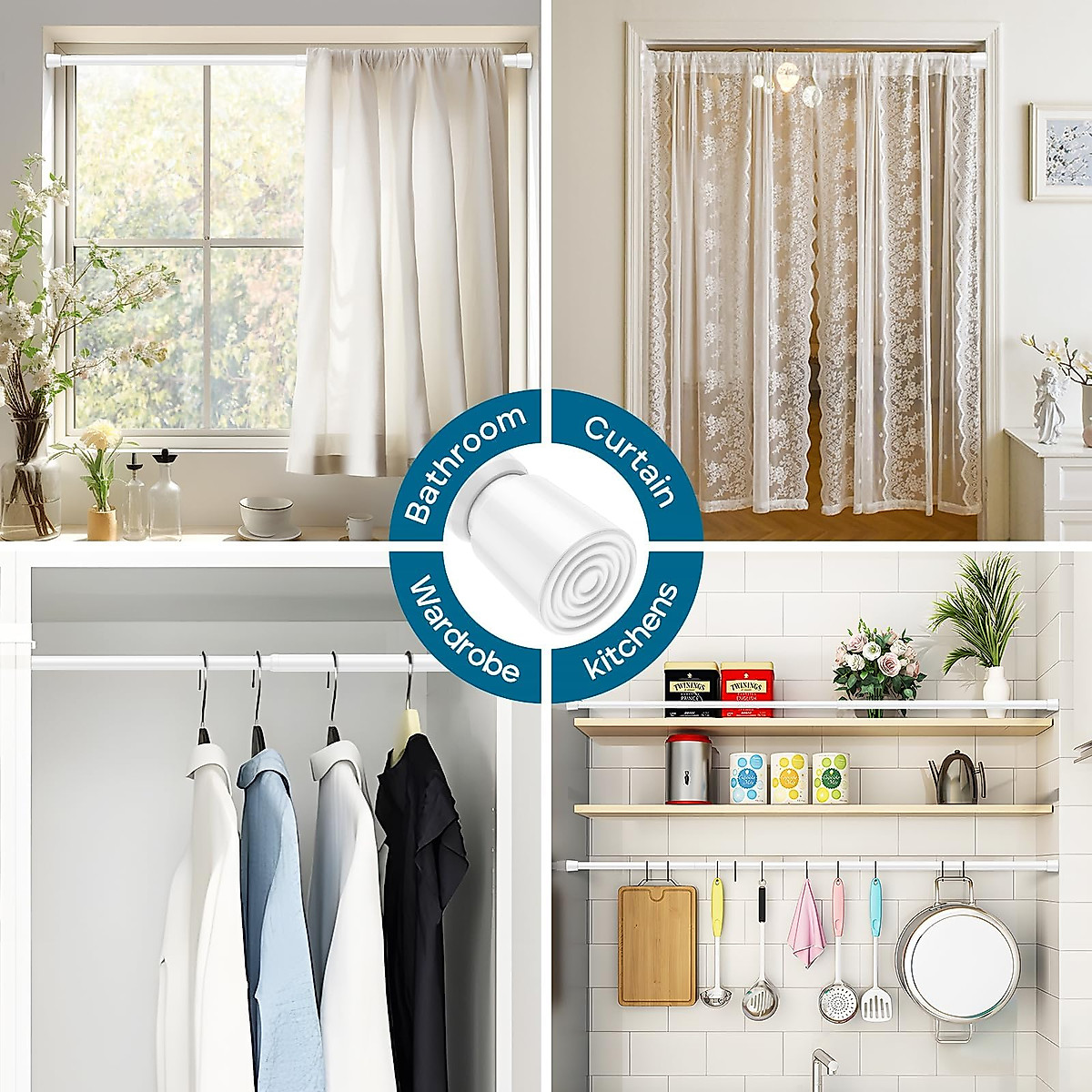 AIZESI 2pcs Spring Tension Rods Adjustable 26 to 39 inch Tension Curtain Rod Small Tension Rod No Drilling Expandable Spring Loaded Curtain Tension Rod,Suitable for Doors and Windows 28 to 36 inch