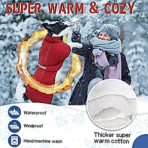 Warm Dog Winter Coat Adjustable Dog Winter Jacket Reflective Dog Snow Jacket Turtleneck Dog Winter Clothes for Large Medium Dogs (XX-Large, Red)