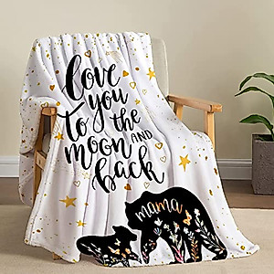Todeyya Mama Bear Love You Moon and Back Blanket - ​Super Soft Flannel Fleece Blanket, Lightweight Microfiber Cozy Plush Blanket for Couch Sofa Gifts L 80x60 in for Adults