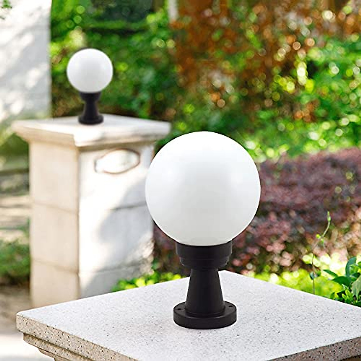 NAMFMS Simple Round Pillar Lanterns Outdoor Waterproof Pillar Lights PS Plastic Material Post Light Villa Landscape Lantern Home Door Street Lamp Garden Decorative Column Lamps (White)