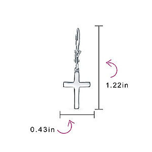 Minimalist Simple Small Religious Dangle Cross Earrings For Women Teen Secure Lever Back .925 Sterling Silver