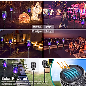 AOGFV Solar Light Outdoor 4 Pack Landscape Path Lights Outdoor Waterproof Decorations Lights with Purple Flickering Flame Outdoor Decor for Garden, Lane, Patio