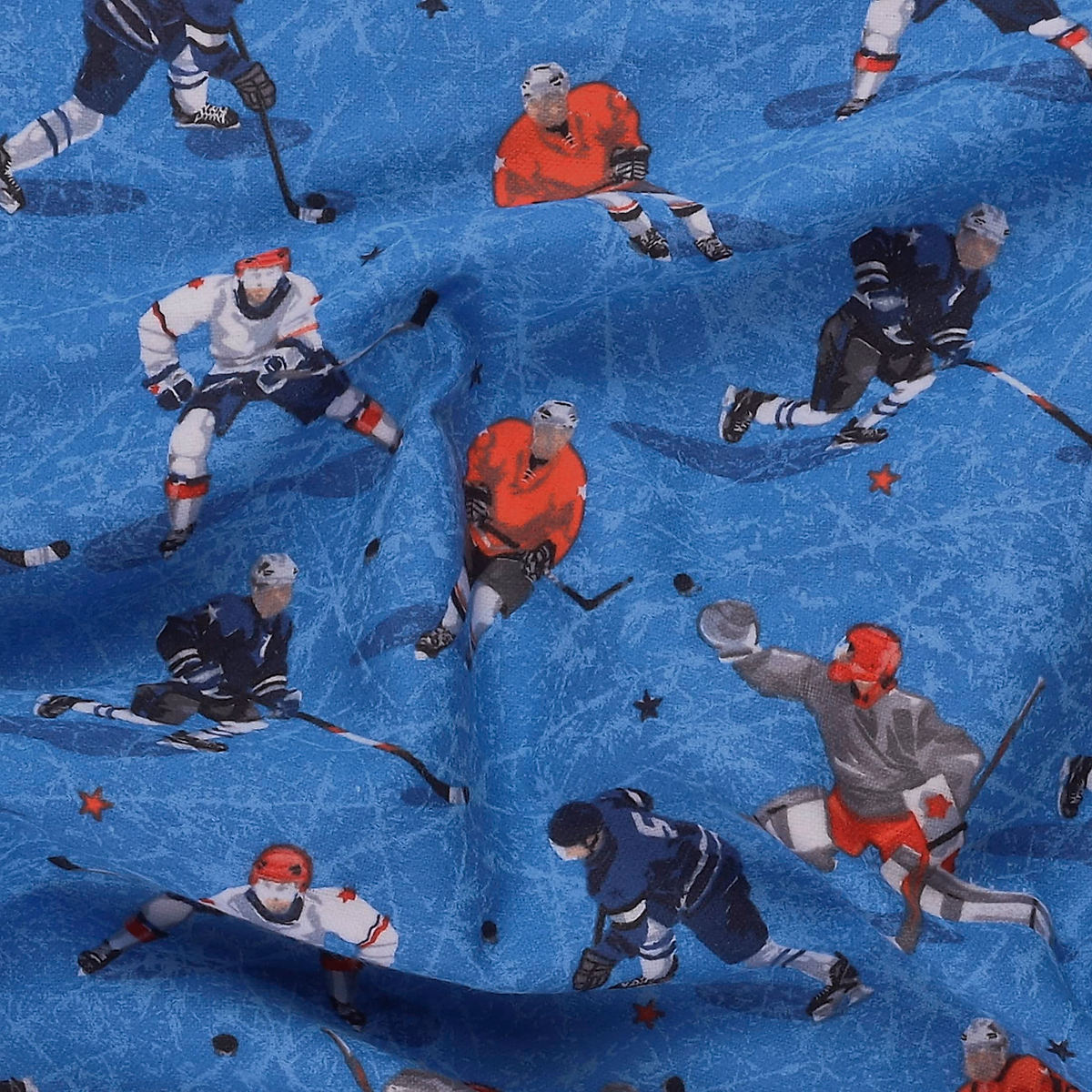 Mook Fabrics Flannel PRT Hockey, Blue Cut by The Yard