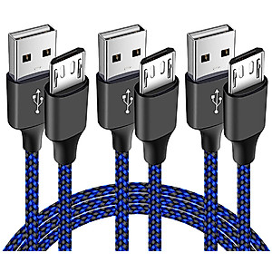 3-Pack 6FT PS4 Controller Charger Cable for Xbox One Controller,Dualshock 4,PS4 Charging Cord,Nylon Braided Micro USB Data Sync Cable for Xbox One S/X,Playstation-4,PS4 Slim/Pro,Charge and Play Wire