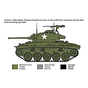 Italeri 6587 M-24 Chaffe Korean War, 1:35 Scale Plastic Model Kit, Plastic Model Assembly, Model Making, Military Vehicles, Green