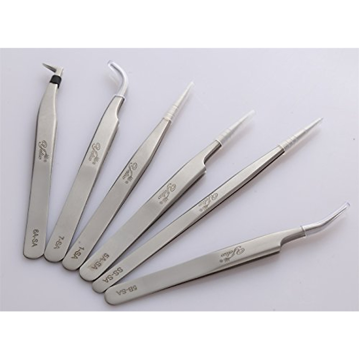 Yelix Cosmetic Stainless Steel Tweezers for Eyelash Extension Precision Makeup Tools for Eyelash Grafting Set 5B-SA