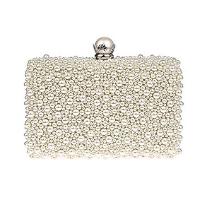 ZAKIA Womens Faux Pearl Beaded Evening Clutch Bag Bridal Wedding Handbag Party Embedded Frame Purse (Cream White)