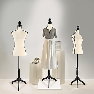 DRDINGRUI Female Dress Form,Sewing Mannequin Body, Torso Body with Tripod Wood Base for Clothes Display,Window Display