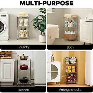 Land Guard Height-Adjustable Chrome Storage Racks and Shelving, 3-Tier Wire Shelf, Metal Rack Shelving, Narrow Storage Rack for Laundry Bathroom Kitchen Pantry Closet (16”L x 12”W x 30”H)…