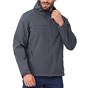 CAMEL CROWN Softshell Jacket Men Hooded Fleece Lined Outdoor Jackets Windproof Water Resistant for Hiking Casual Work Grey M