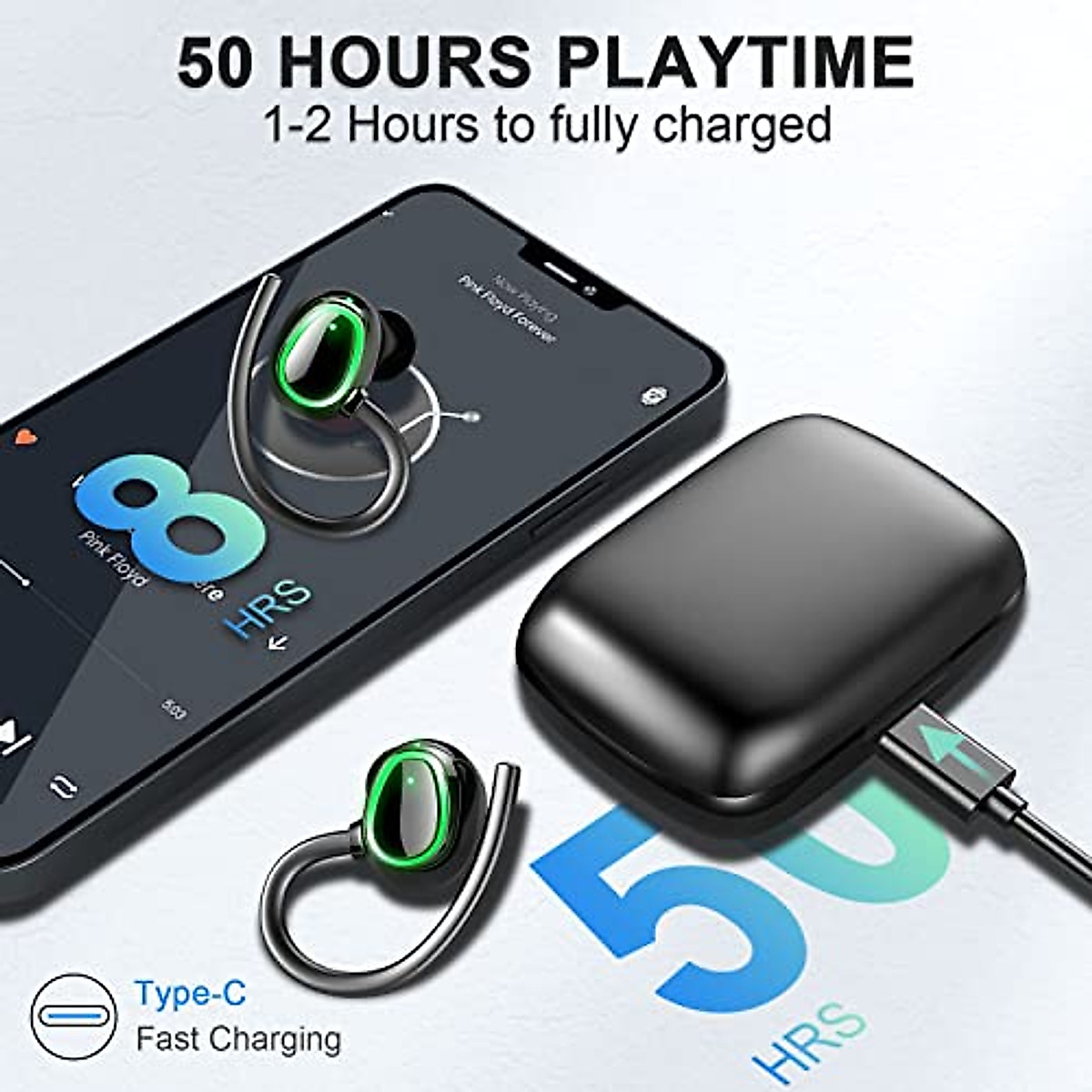 Wireless Earbuds, Bluetooth Headphones for Sports, 50H Playtime Earphones in Ear Noise Cancelling with Hi-Fi Stereo and Built-in Mic Ear Hooks Headphones, IP-X7 Waterproof Running Workout Gym, 2023