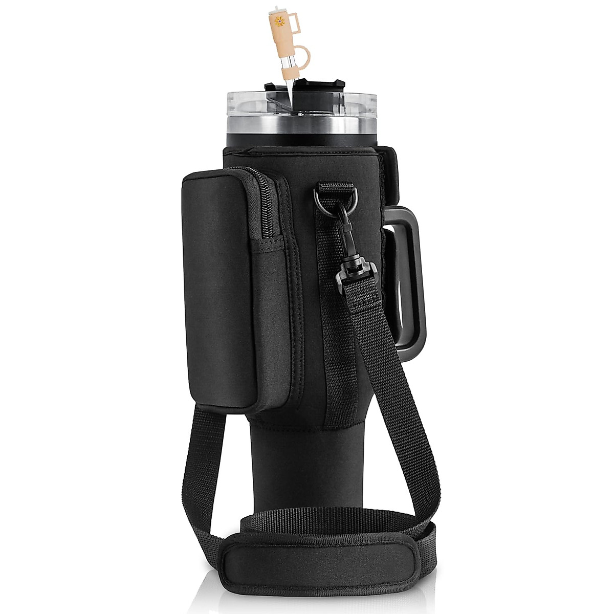 CONIJIWA Water Bottle Carrier Bag With Straw Covers Cap for Stanley 40 oz Tumbler Cup，Adjustable Shoulder Hand Strap,Stanley Cup Accessories for Walking Hiking Travelling Camping