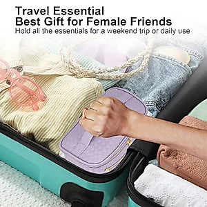 QFDS Makeup Bag,Travel Make Up Organizer Cosmetic Brush Bags Case for Women in Durable and PU Woven Plaid Leather,Portable Cosmetic Bag With Zipper Pocket (Purple)