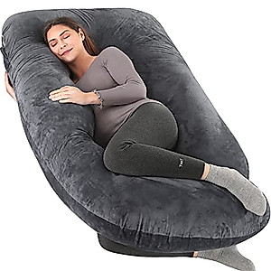 Elover Pregnancy Must Haves Pregnancy Pillow U-Shaped Full Body Maternity Support Pillow for Pregnant Women with Replaceable and Washable Velvet Cover Size 57" (Black,Velvet)