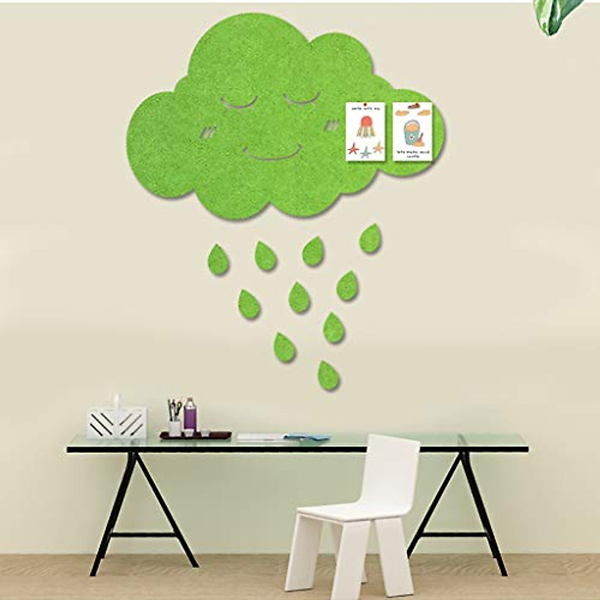 Cloud Smiley Decorative Wall Panel, Felt Photo Wall Note Board Bulletin Board Display Board, with a Box of thumbtacks (120x78cm)