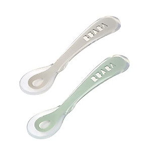 BEABA Second Stage Silicone Spoons for Self Feeding Babies, The Original Soft Tip Silicone Spoons, BPA Lead Phthalate and Plastic Free, Great Gift Set (4 Pack) (Sage)