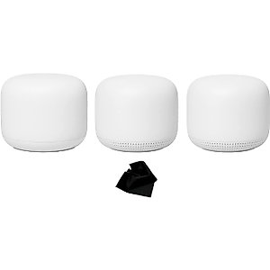Google Nest WiFi - Mesh Router (AC2200) and 2 Nest Dual-Band Wi-Fi Access Points with Google Assistant | Whole Home Coverage | 2.4GHz | 5GHz | Wi-Fi Protected Access | Kwalicable Cleaning Cloth (3)
