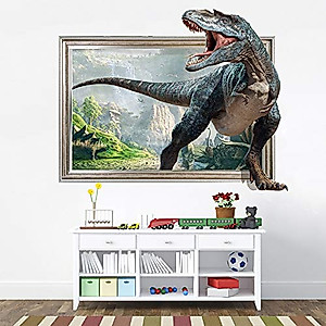 BOSUE SLLXG 3D Dinosaur World Wall Decals Kids Wall Stickers Peel＆Stick Tyranosaurus Home Decor Dinosaur Break Through The Wall Art Murals for Kids Teen Nursery Bedroom Living Room Bathroom Decor