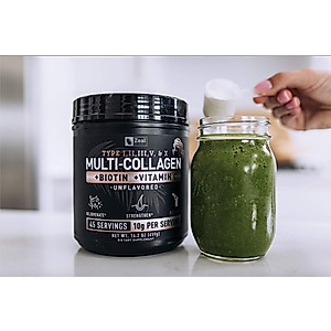 Premium Multi Collagen Peptides Protein Powder (1, 2, 3, 5 & 10) with Vitamin C, Biotin, Hyaluronic Acid, for Hair Skin and Nails - Marine, Bovine, Chicken & Eggshell (Unflavored, 45 Servings)