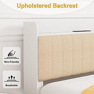 Elephance Twin Size Bed Frames with Charging Station and Storage Headboard, No Box Spring Needed, Easy Assembly