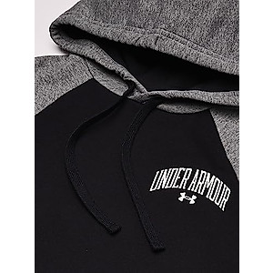 Under Armour Mens Rival Wordmark Colorblock Hoodie , (001) Black / Pitch Gray Light Heather / Onyx White , Small