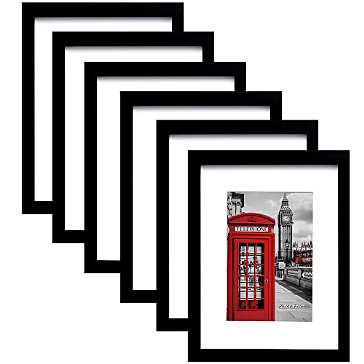 PEALSN 5x7 Picture Frame Set of 6, Display Pictures 4 x 6 with Mat or 5 x 7 Without Mat for Wall Mounting or Table Top Display, Photo Frames Collage for Wall Decor, Black.