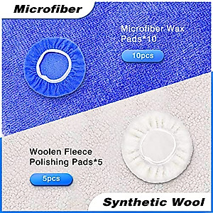 FONAROLL 5 to 6 Inch Car Polisher Pad Bonnet, 15Pcs Car Polishing Bonnet Buffing Pads, 10*Microfiber+5*Woollen