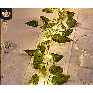 LED String Light Wedding Party Home Garden Bedroom Outdoor Indoor Wall Decorations(Solar String Lights)（Green Leaf Rattan Copper Wire lamp） (6.5 Feet)