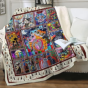 Sleepwish Colorful Cat Sherpa Fleece Blanket Throw(50"x60"), Abstract Art Cat Throw Blankets, Cute Cat Fuzzy Soft Bed Blanket Printed Throw Blanket fit Couch Sofa (Throw 50"x60")