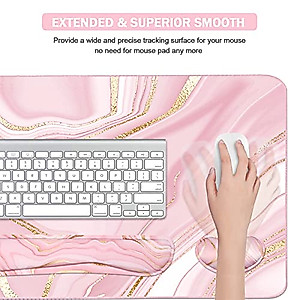 Keyboard Mouse Pad Set, Extended Mouse Pad+Keyboard Wrist Rest Support , Memory Foam Ergonomic Easy Typing , 3Pcs (35.4×15.7 in) Desk Pad Set for Home Office Study Game- Pink Gold