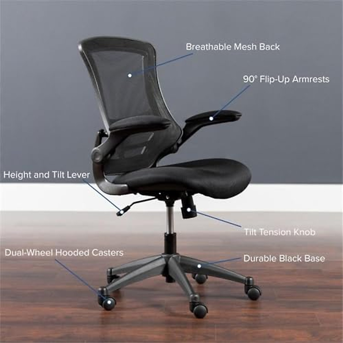 Pemberly Row Contemporary Mid-Back Mesh Office Chair in Black