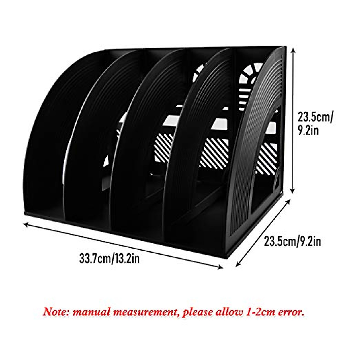 SAYEEC Sturdy Magazine Holder 4 Compartments Plastic Desktop File Organizer File Dividers Office Organizer Storage Document Magaizne Rack Display Box (Black)