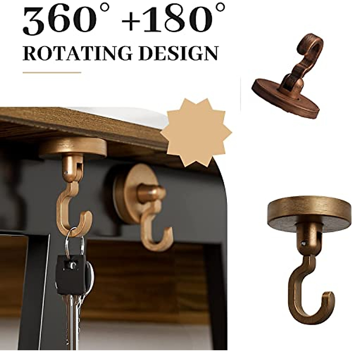 Dacall Command Hooks, Ceiling Hooks Adhesive, Bathrooms Hooks for Hanging Coat, Hat, Heavy Duty, Damage Free, 4 Packs, Towel Hooks Holder - 5lbs (Max) for Bathrooms, Living Room, Kitchen, Bronze