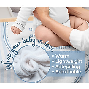 Baptism Gifts for Boys, Girls - Baptismal Gifts, Christening Gifts for Baby Boys, Girls - Baby Dedication Gifts from Godmother, Godfather, Godparent - Blue and White Flannel Blanket, 30"x 36"