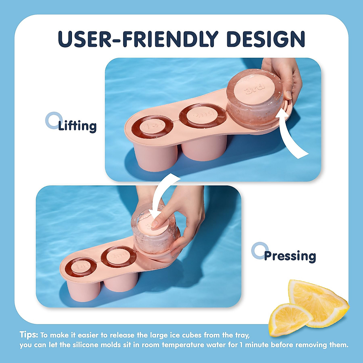 Marchoose Ice Cube Tray for Stanley Ice Mold Tumbler 30&40 Oz, Silicone Ice Mold with Lid & Bin for Freezer, Easy Push & Pop-Out Mold For Stanley Cup, Cocktails, Whiskey, Drinks, Coffee (Cool Mint)